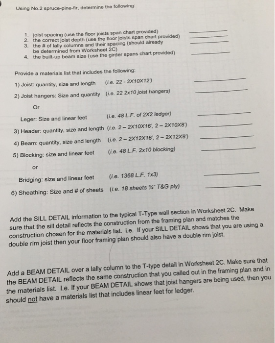 TLE WORKSHEET 2C T-TYPE Using No.2 spruce-pine-fir, | Chegg.com