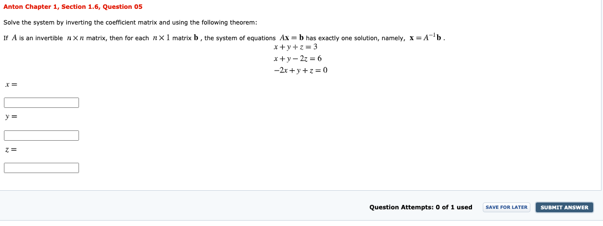 Solved Anton Chapter 1, Section 1.6, Question 05 Solve the | Chegg.com