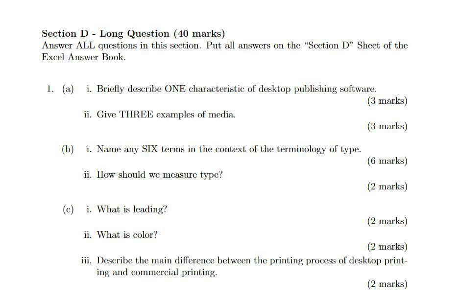 Solved Section D - Long Question (40 marks) Answer ALL | Chegg.com