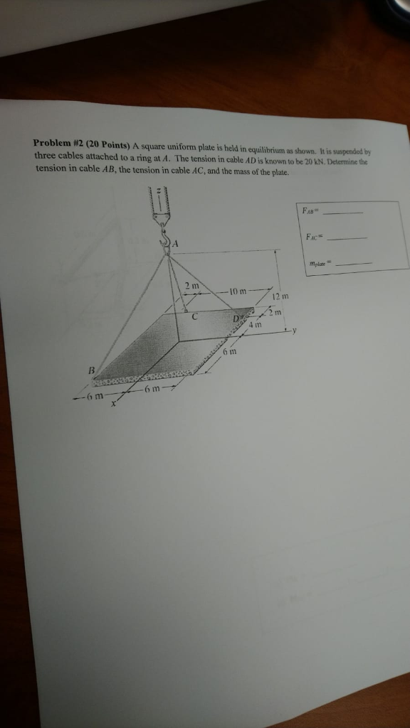 Solved Problem #2 (20 Points) A square uniform plate is held | Chegg.com