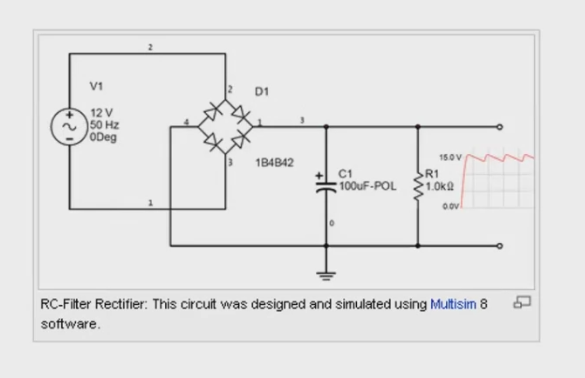 Solved V1 D1 12 V 50 Hz ODeg 1B4B42 C1 100uF-POL 150V R1 | Chegg.com