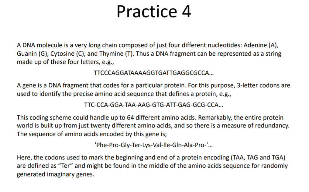 Solved Practice4 A DNA molecule is a very long chain | Chegg.com