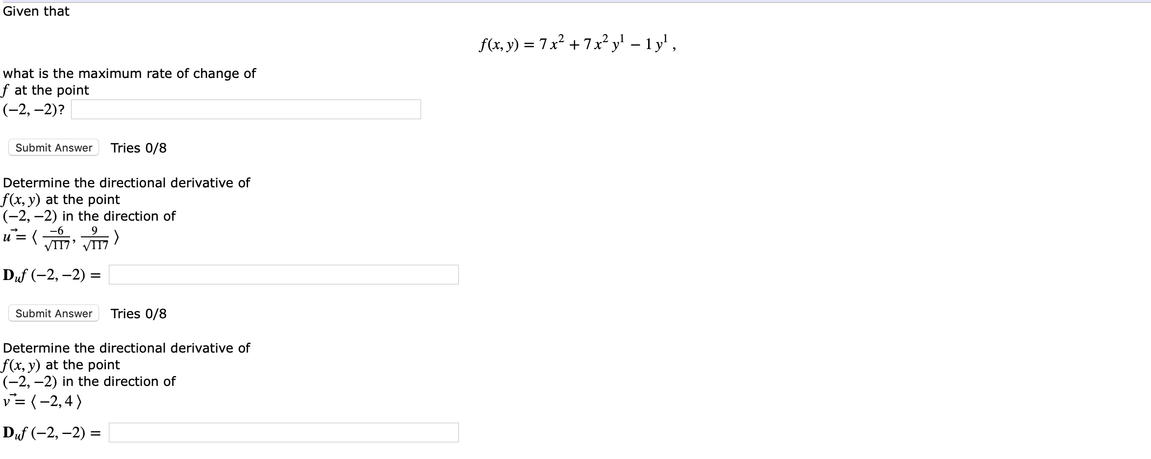 Solved f(x,y)=7x2+7x2y1−1y1 what is the maximum rate of | Chegg.com