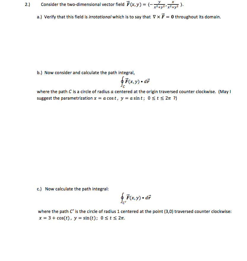 2) Consider the two-dimensional vector field F(x.y)). | Chegg.com