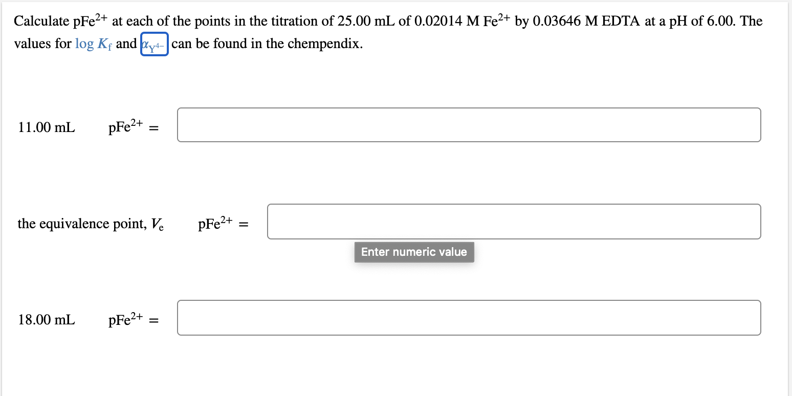 Solved Calculate pFe2+ at each of the points in the | Chegg.com