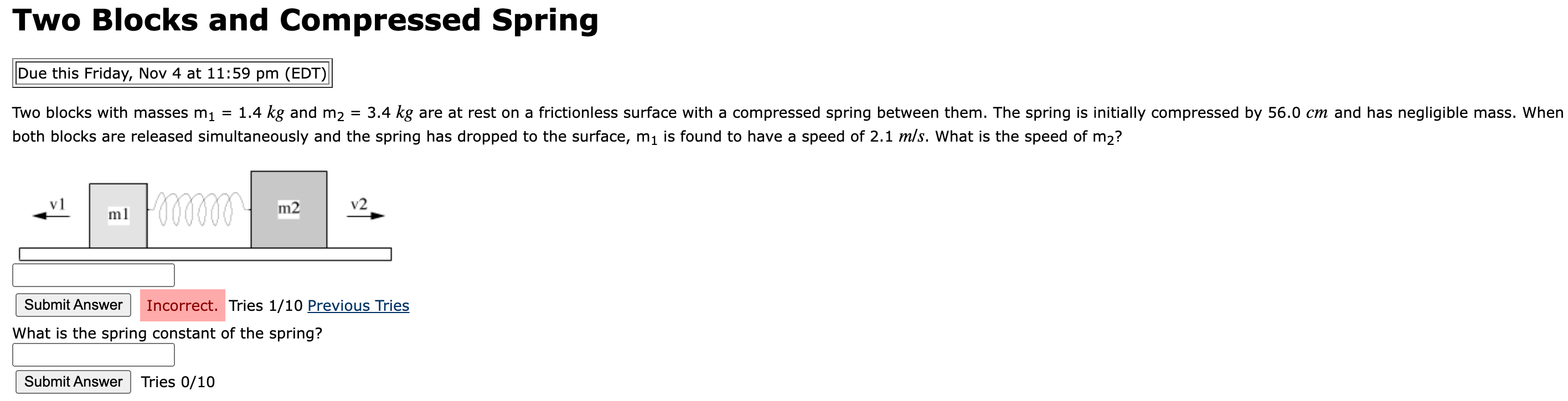 Solved Two Blocks and Compressed Spring both blocks are | Chegg.com