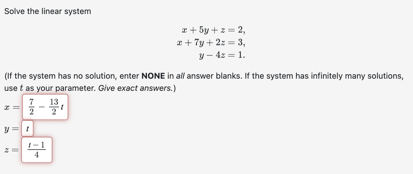 Solved Solve the linear system x+5y+z=2,x+7y+2z=3,y−4z=1. | Chegg.com