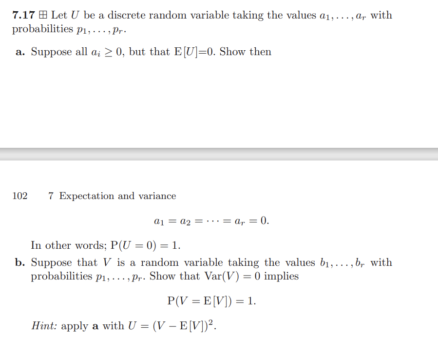 Solved 7.17 ⊞ Let U be a discrete random variable taking the | Chegg.com