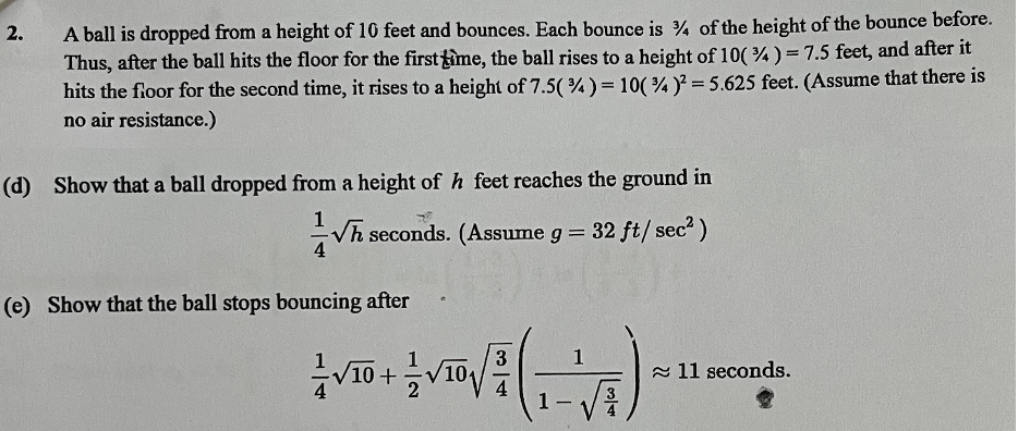 Solved 2. A ball is dropped from a height of 10 feet and | Chegg.com