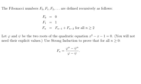 Solved The Fibonacci numbers Fo, F1, F2,... are defined | Chegg.com