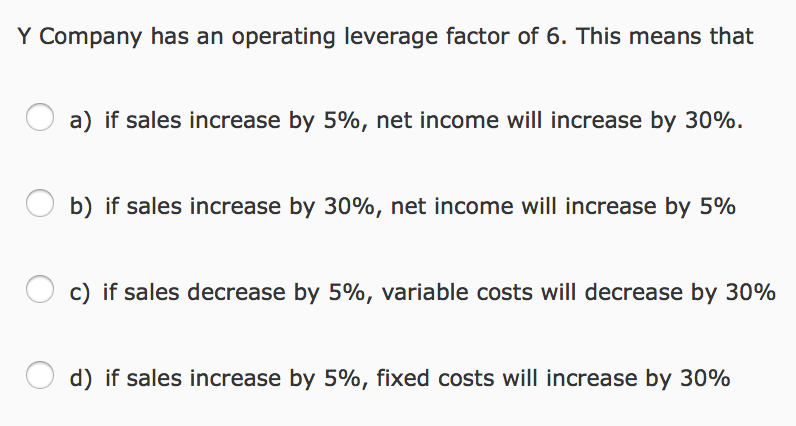 Solved Y Company has an operating leverage factor of 6. This | Chegg.com