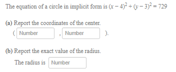 Solved The equation of a circle in implicit form is | Chegg.com
