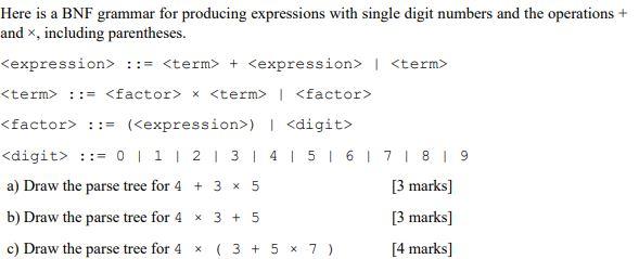 Solved Here is a BNF grammar for producing expressions with | Chegg.com