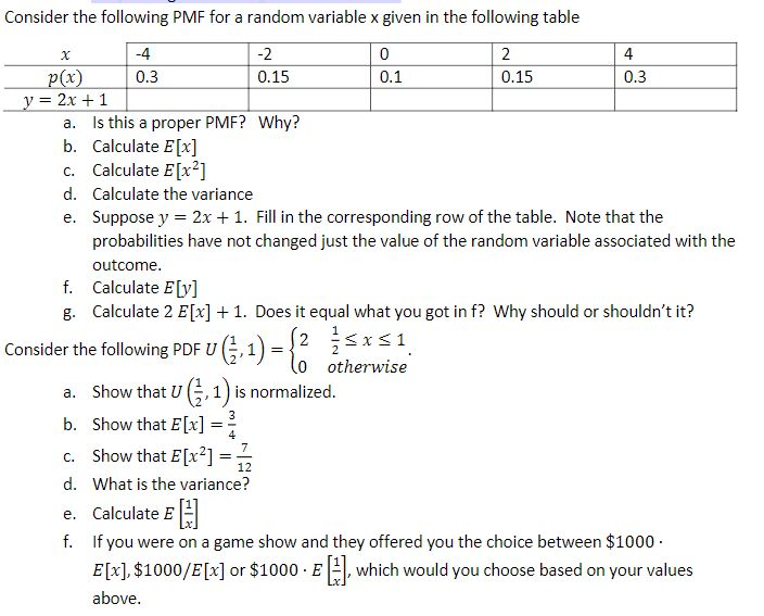 Solved х Consider the following PMF for a random variable x | Chegg.com