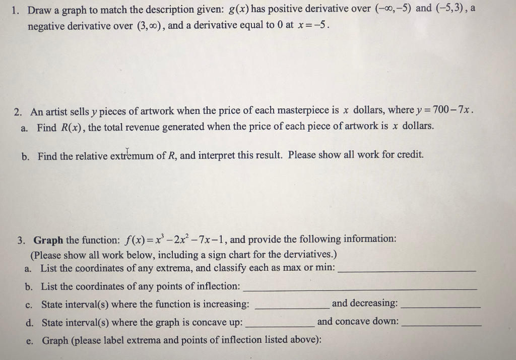 Solved 1. Draw a graph to match the description given: g(x) | Chegg.com