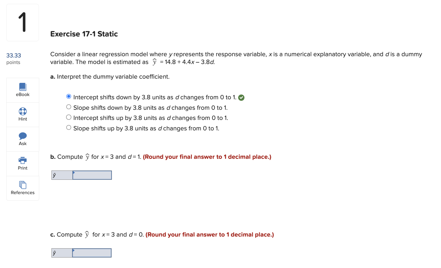 Solved Exercise 17-1 StaticConsider a linear regression | Chegg.com