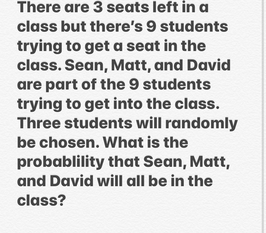 Solved There are 3 seats left in a class but there's 9 | Chegg.com