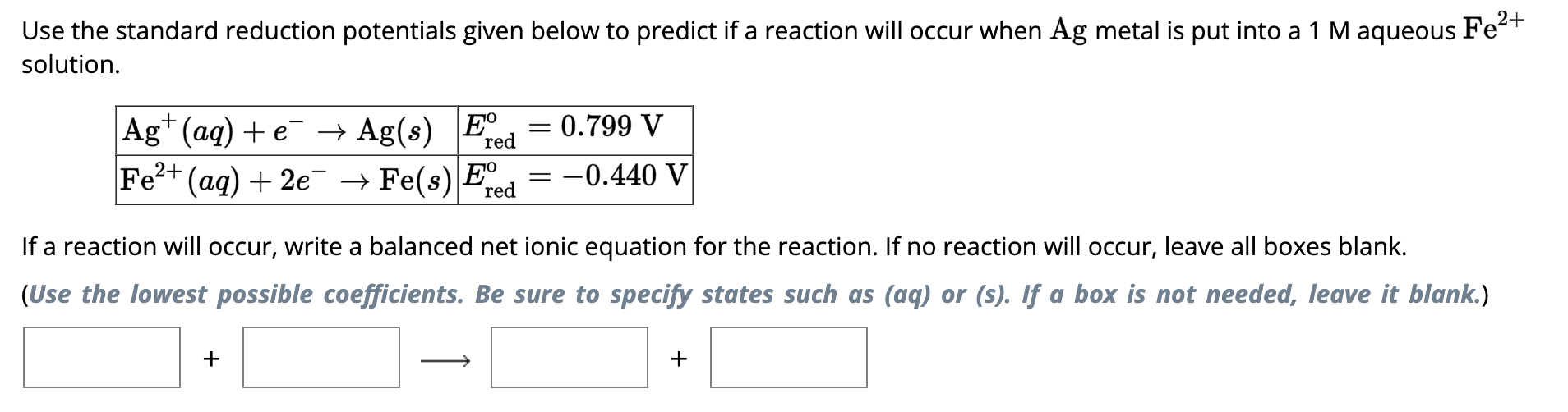 Solved Use the standard reduction potentials given below to | Chegg.com