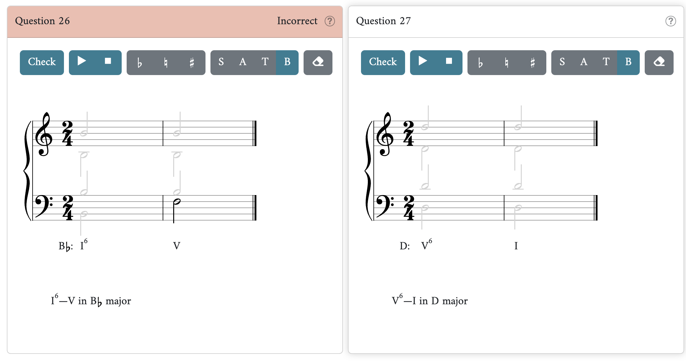 Question 26 I6 v In Bb Major Question 27 V6