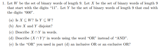 Solved 1 Let W Be The Set Of Binary Words Of Length 9 Let