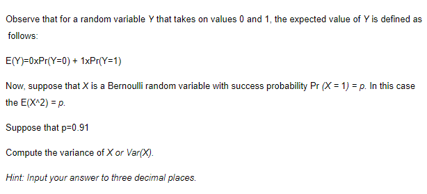 Solved Observe that for a random variable Y that takes on | Chegg.com