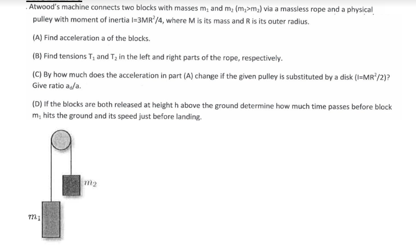 Solved Atwood's machine connects two blocks with masses m1 | Chegg.com
