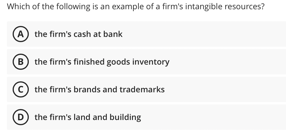 Solved Which of the following is an example of a firm's | Chegg.com