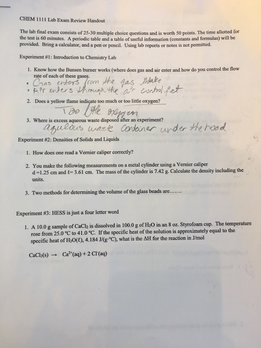 Solved: CHEM 1111 Lab Exam Review Handout The Lab Final Ex... | Chegg.com Solved: CHEM 1111 Lab Exam Review Handout The Lab Final Ex... | Chegg.com