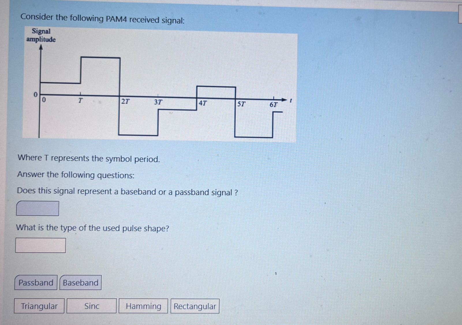 Solved Consider the following PAM4 ﻿received signal:Where T | Chegg.com