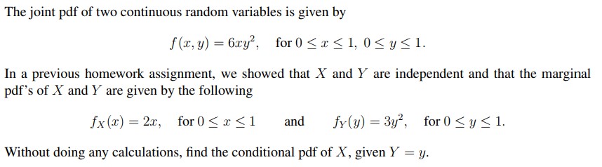 Solved The joint pdf of two continuous random variables is | Chegg.com