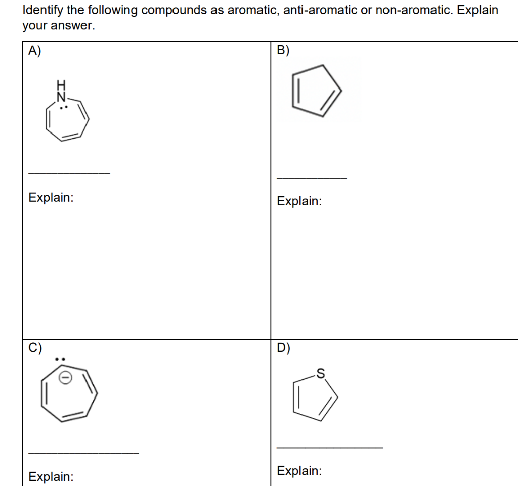 Solved Identify the following compounds as aromatic, | Chegg.com