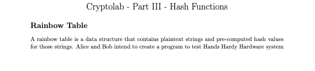 Solved Cryptolab - Part III - Hash Functions Rainbow Table A | Chegg.com