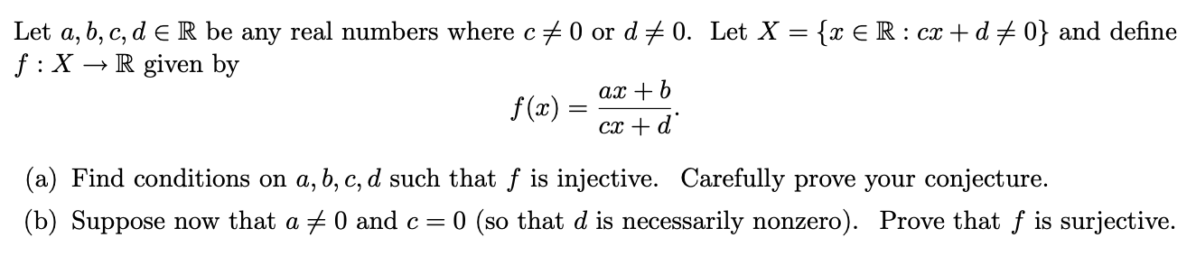Solved Let a,b,c,dinR be any real numbers where c≠0 ﻿or d≠0. | Chegg.com