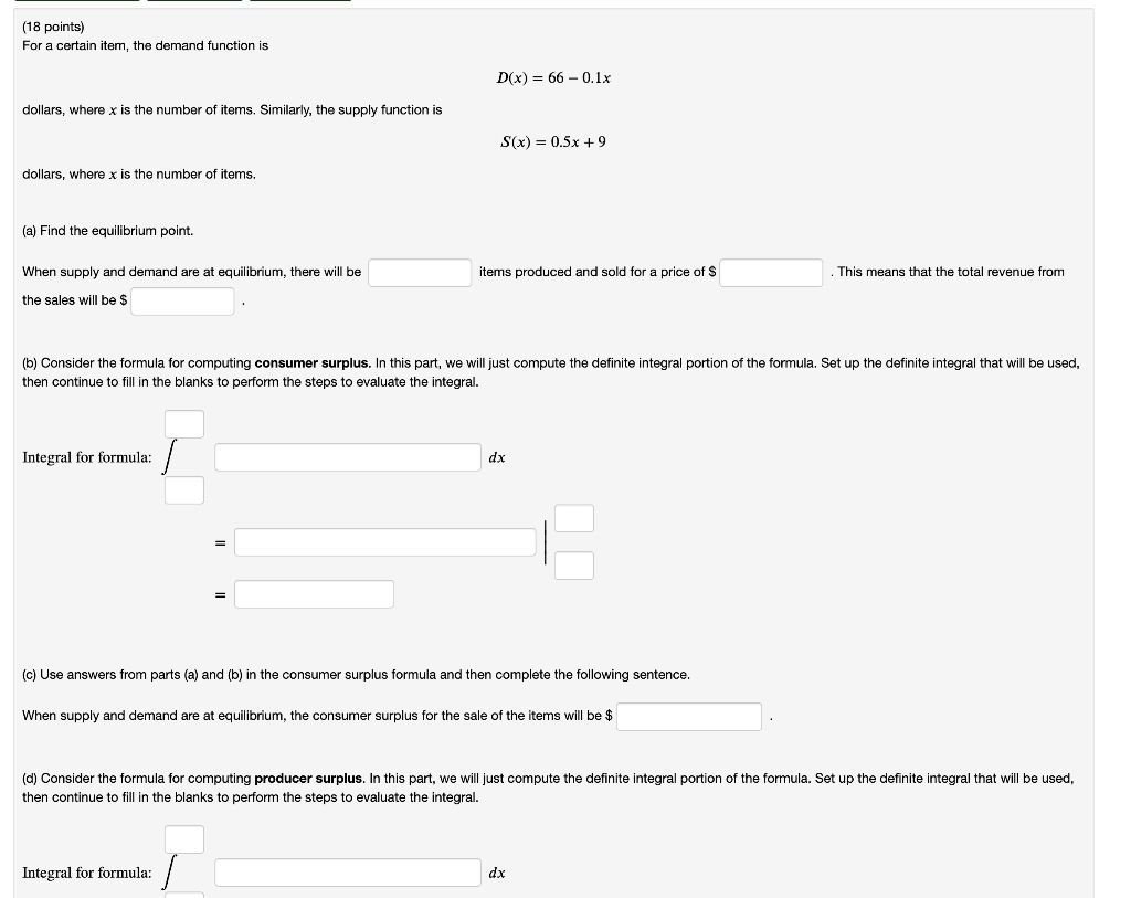 Solved (18 points) For a certain item, the demand function | Chegg.com