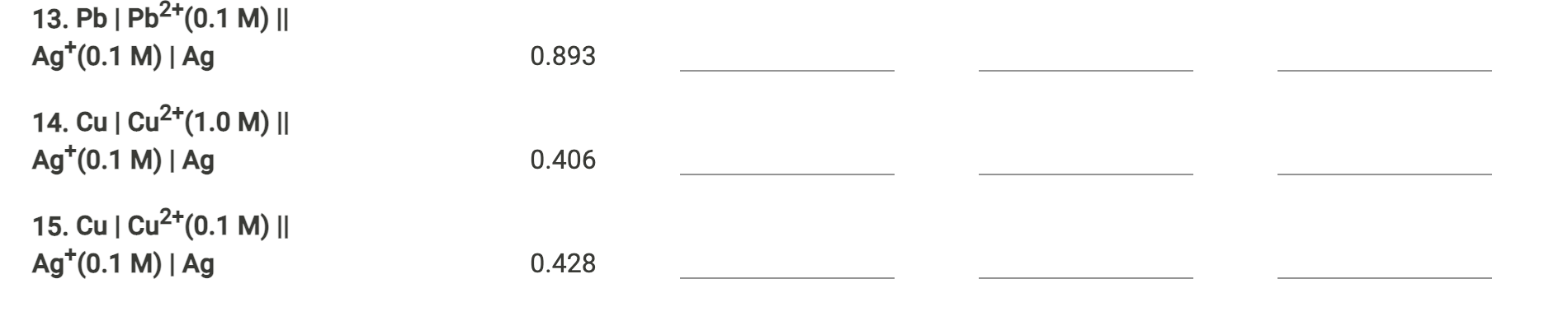 Solved Table 1. Voltaic cells data table Ecell (measured) | Chegg.com
