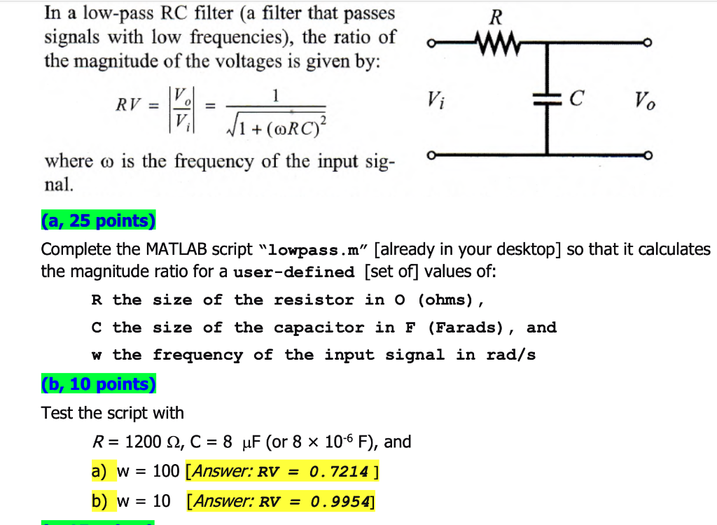 Solved O w In a low-pass RC filter (a filter that passes | Chegg.com