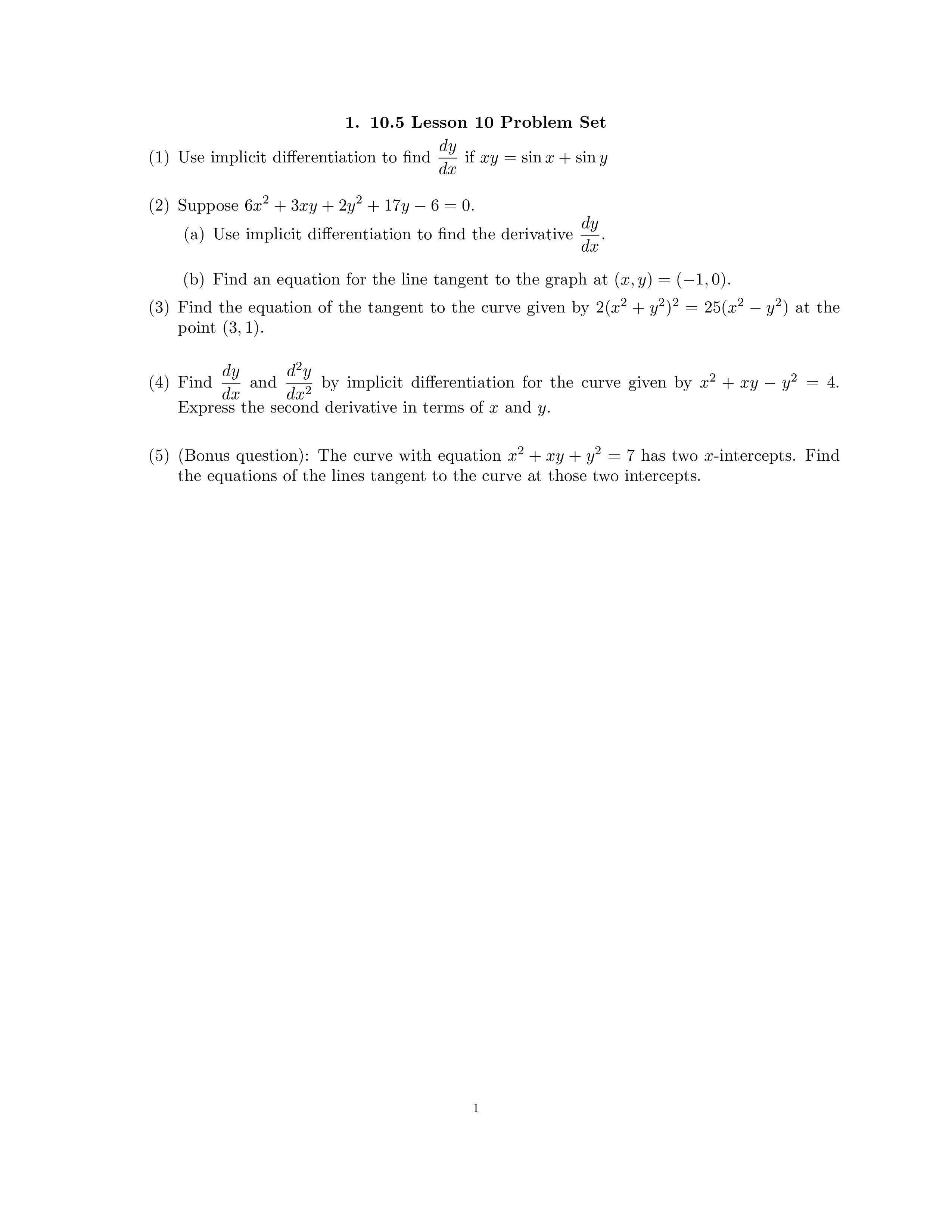 Solved 10.5 ﻿Lesson 10 ﻿Problem Set(1) ﻿Use implicit | Chegg.com
