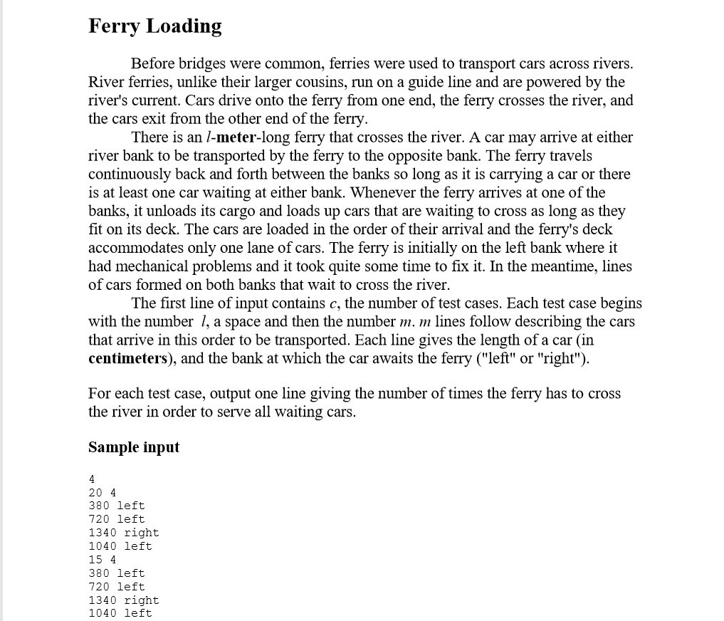 Solved Ferry Loading Before bridges were common, ferries | Chegg.com