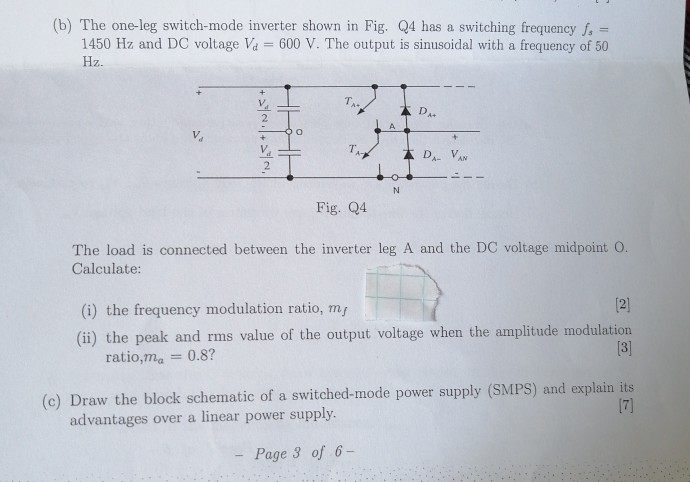 Solved (b) The one-leg switch-mode inverter shown in Fig. Q4 | Chegg.com