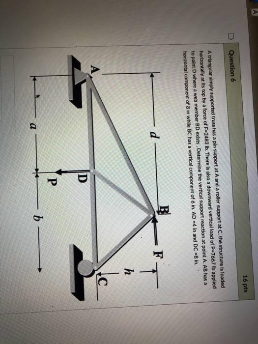 Solved D Question 6 16 pts A triangular simply supported | Chegg.com
