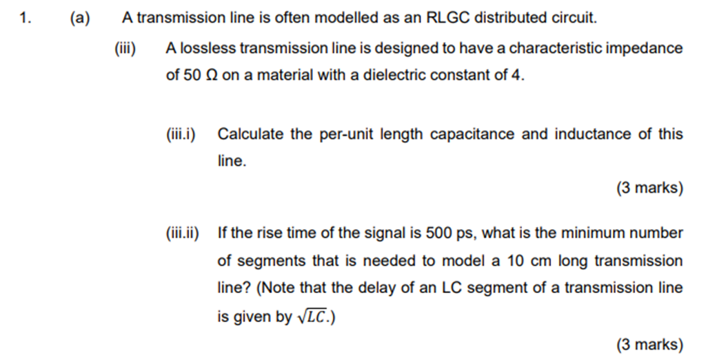 Solved A transmission line is often modelled as an RLGC | Chegg.com