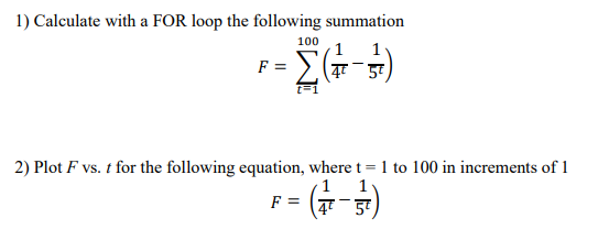 Solved 1) Calculate with a FOR loop the following summation | Chegg.com