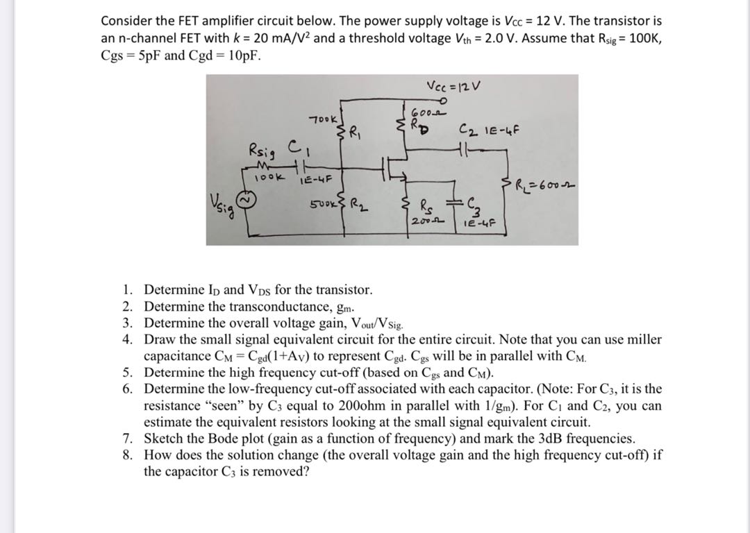 Solved Consider the FET amplifier circuit below. The power | Chegg.com