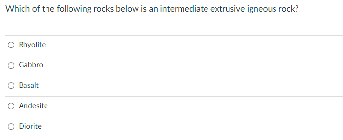 Solved Which of the following rocks below is an intermediate | Chegg.com