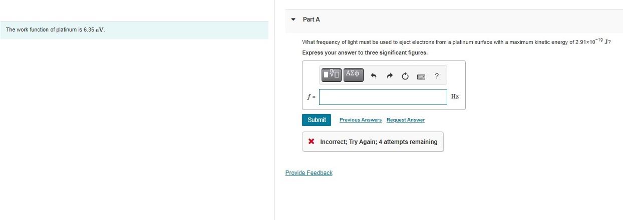 Solved The work function of platinum is 6.35eV. What | Chegg.com