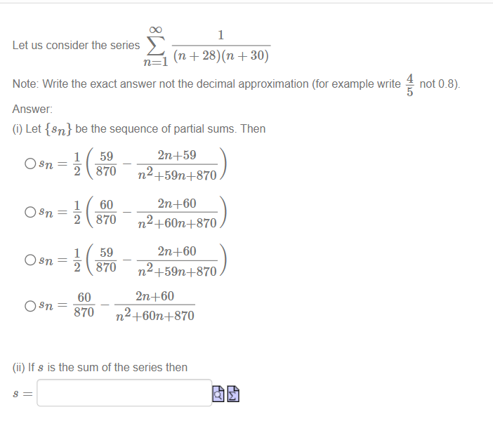 Let us ﻿consider the series ∑n=1∞1(n+28)(n+30)45 ﻿not | Chegg.com