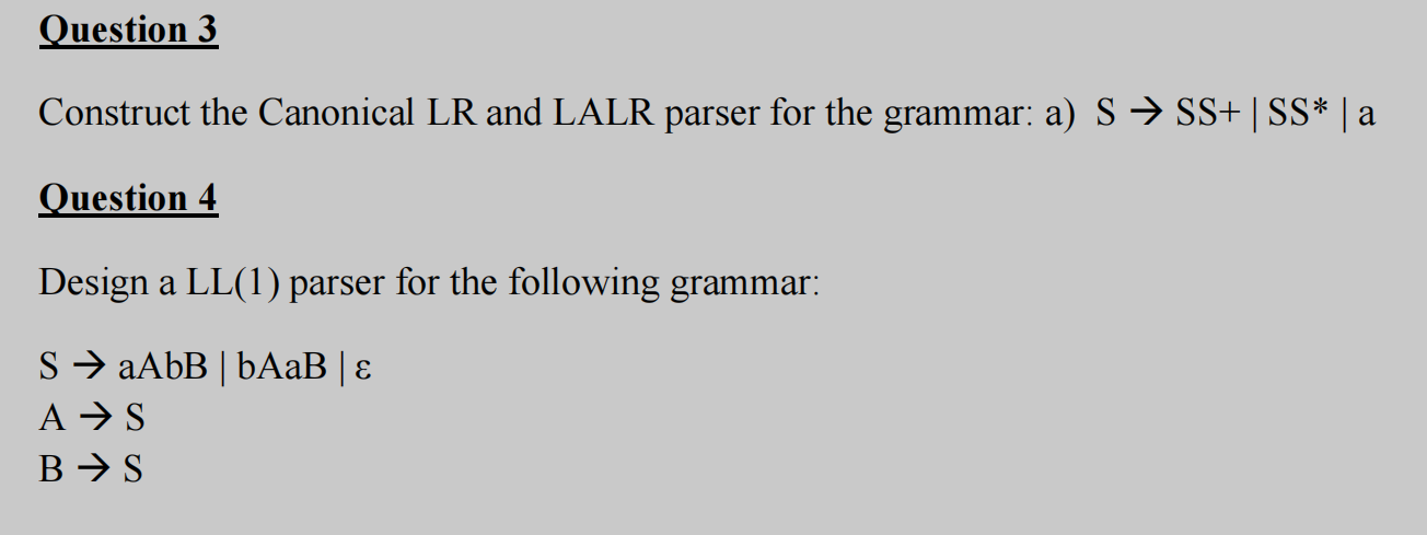 Construct the Canonical LR and LALR parser for the | Chegg.com