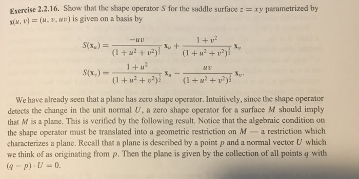 Solved Exercise 2.2.16. Show that the shape operator S for | Chegg.com