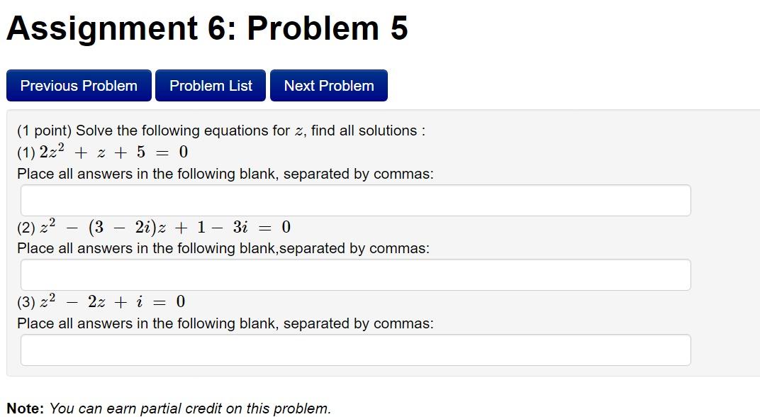Solved Assignment 6 Problem 5 Previous Problem Problem List 