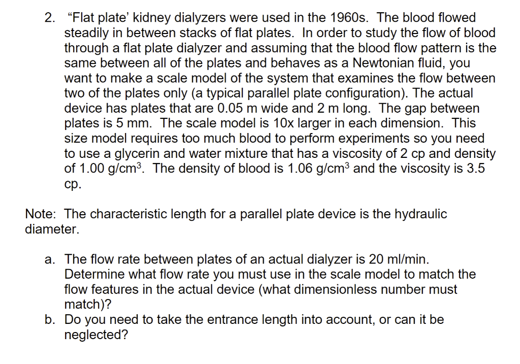 2. "Flat plate' kidney dialyzers were used in the | Chegg.com
